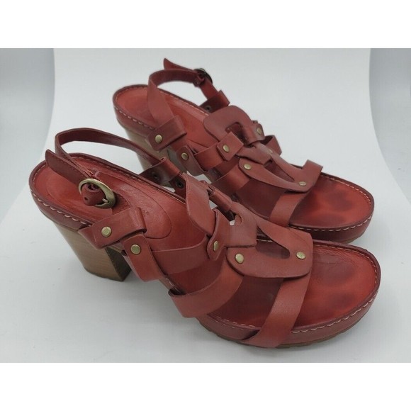 Timberland | Shoes | Timberland Women Strappy Burgundy Red Block Heels ...